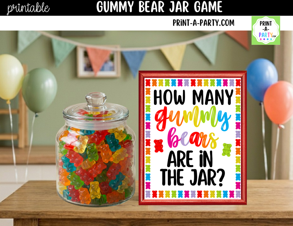 Gummy Bear Candy Jar Guessing Game Printable Sign (8x10) + Guessing Ca ...