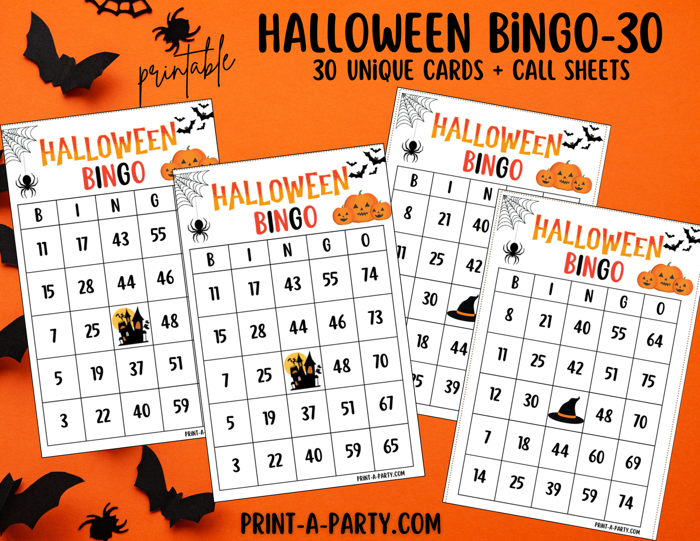 Printable Halloween Bingo Game - 30, 40 or 50 cards + call sheets ...