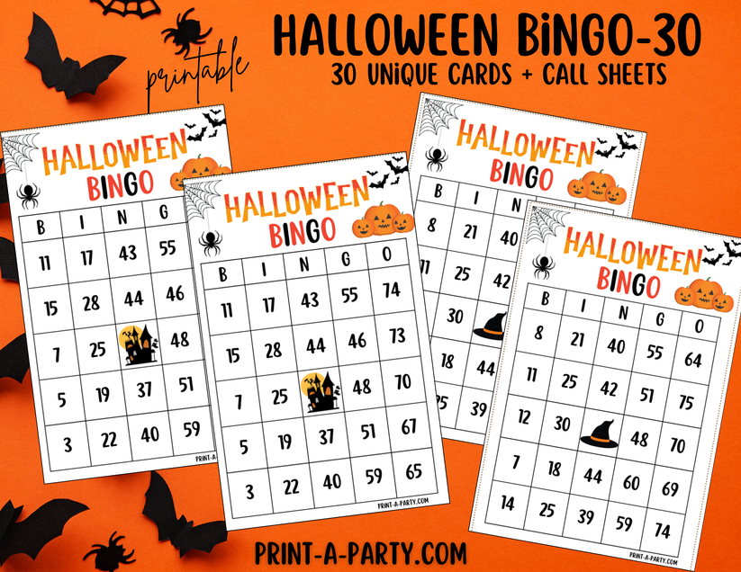 Printable Halloween Bingo Game - 30, 40 or 50 cards + call sheets ...
