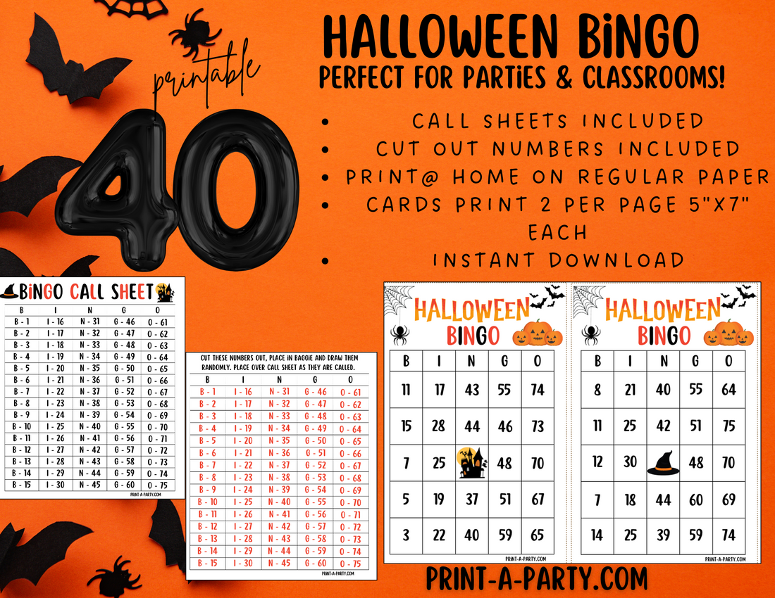 Printable Halloween Bingo Game - 30, 40 or 50 cards + call sheets ...