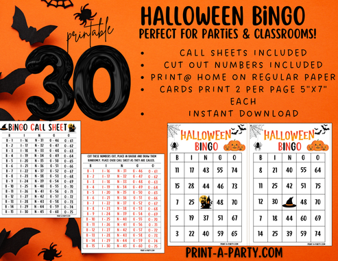 Printable Halloween Bingo Game - 30, 40 or 50 cards + call sheets ...