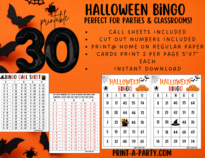 BINGO: Halloween Bingo Game Printable – Instant Download for Classroom ...
