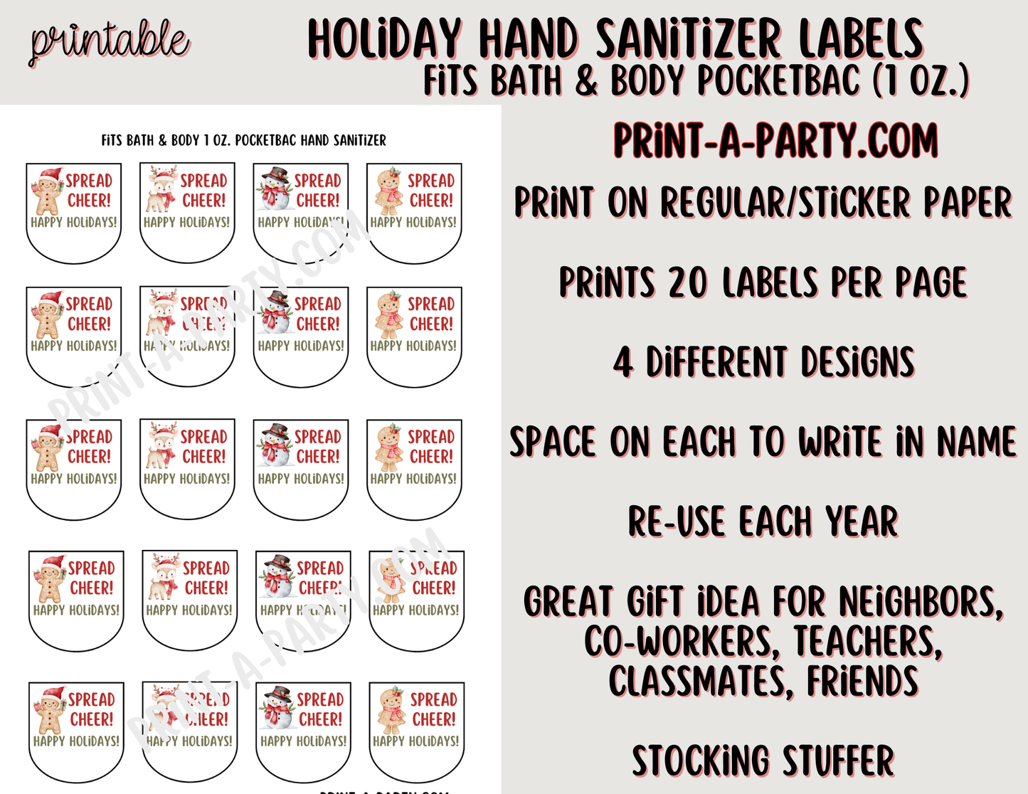 DIY Holiday Hand Sanitizer Labels - Christmas theme – Printable Holida ...