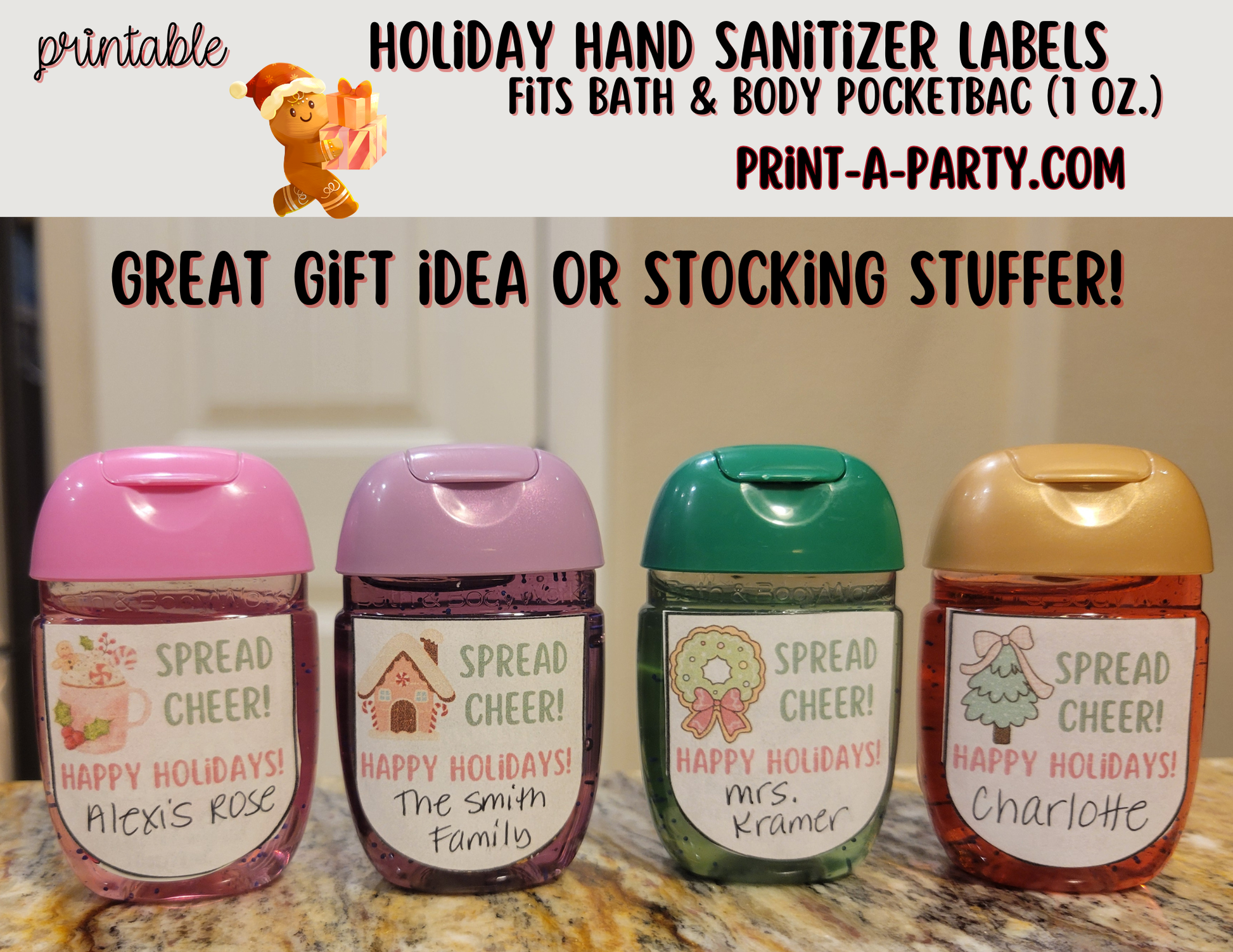 DIY Holiday Hand Sanitizer Labels -Pink Christmas theme – Printable Ho ...