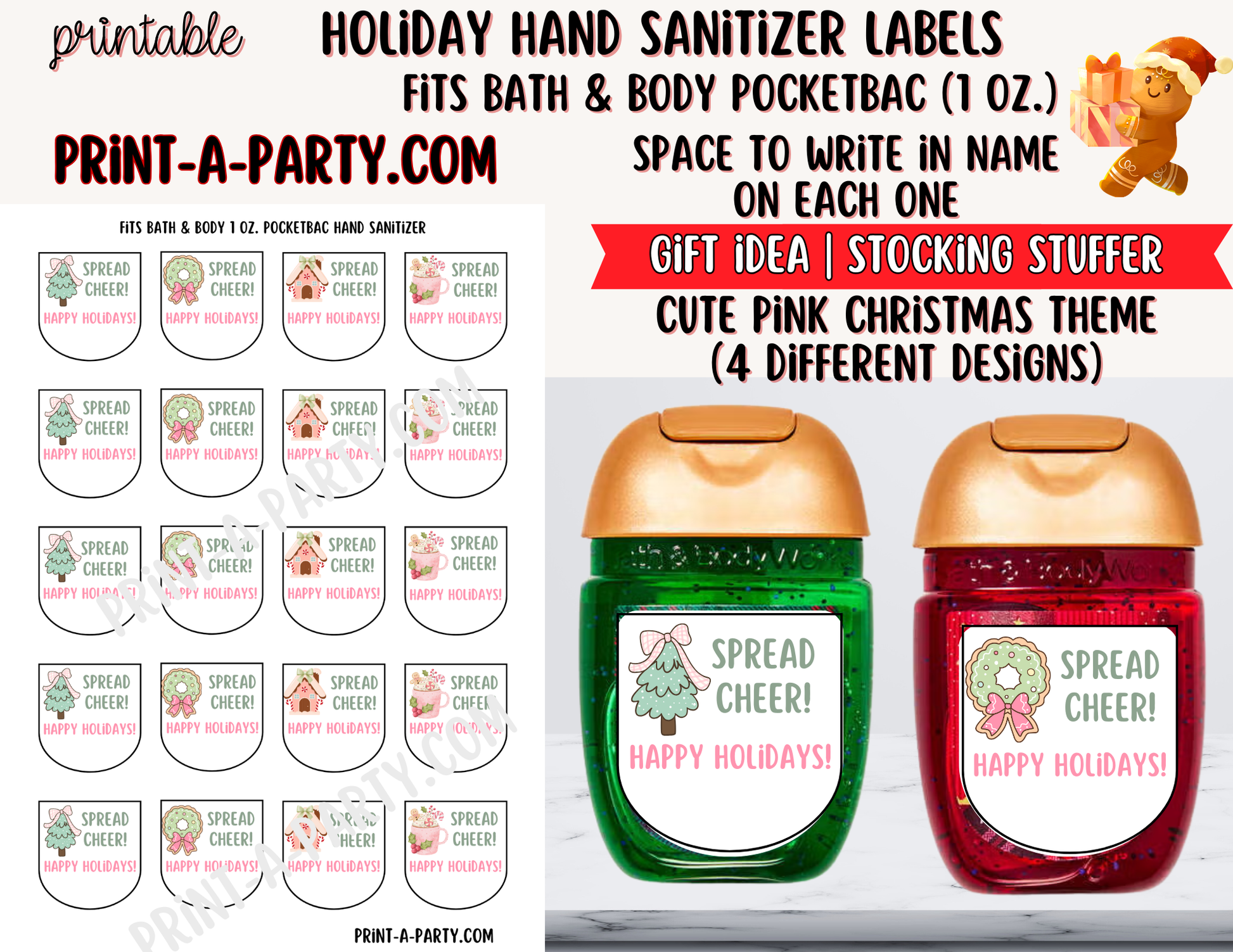 DIY Holiday Hand Sanitizer Labels -Pink Christmas theme – Printable Ho ...