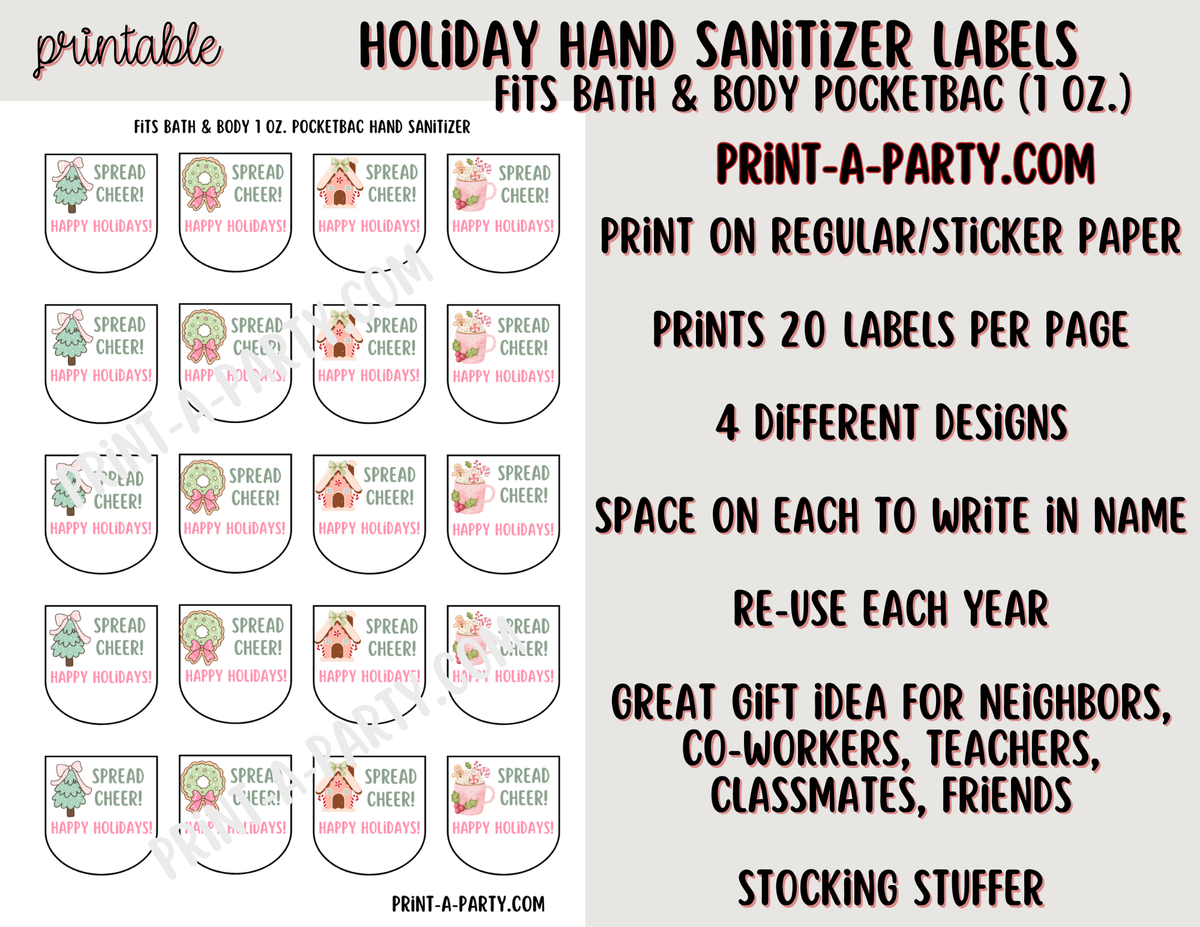 DIY Holiday Hand Sanitizer Labels -Pink Christmas theme – Printable Ho ...