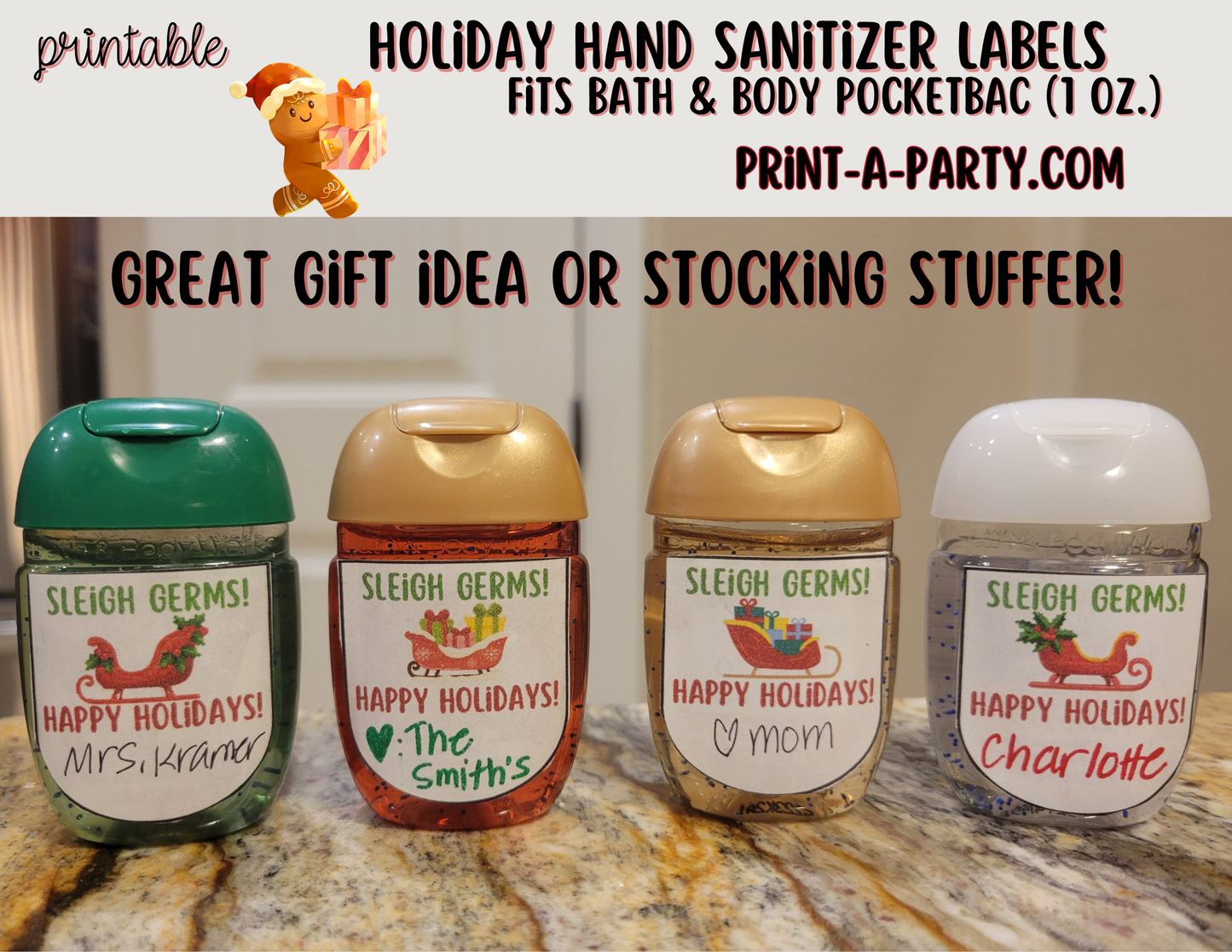 DIY Holiday Hand Sanitizer Labels -Sleigh theme – Printable Holiday ta ...