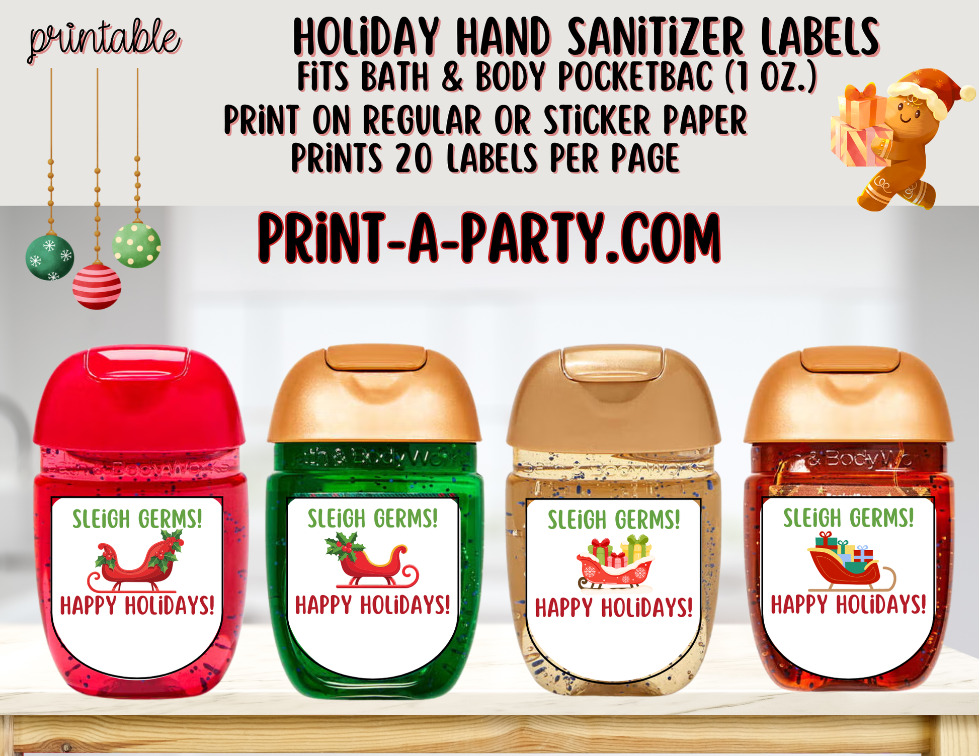 DIY Holiday Hand Sanitizer Labels -Sleigh theme – Printable Holiday ta ...