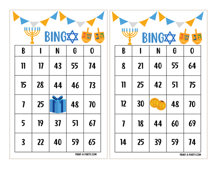 Printable Hanukkah Bingo Game - 30, 40 or 50 cards + call sheets ...
