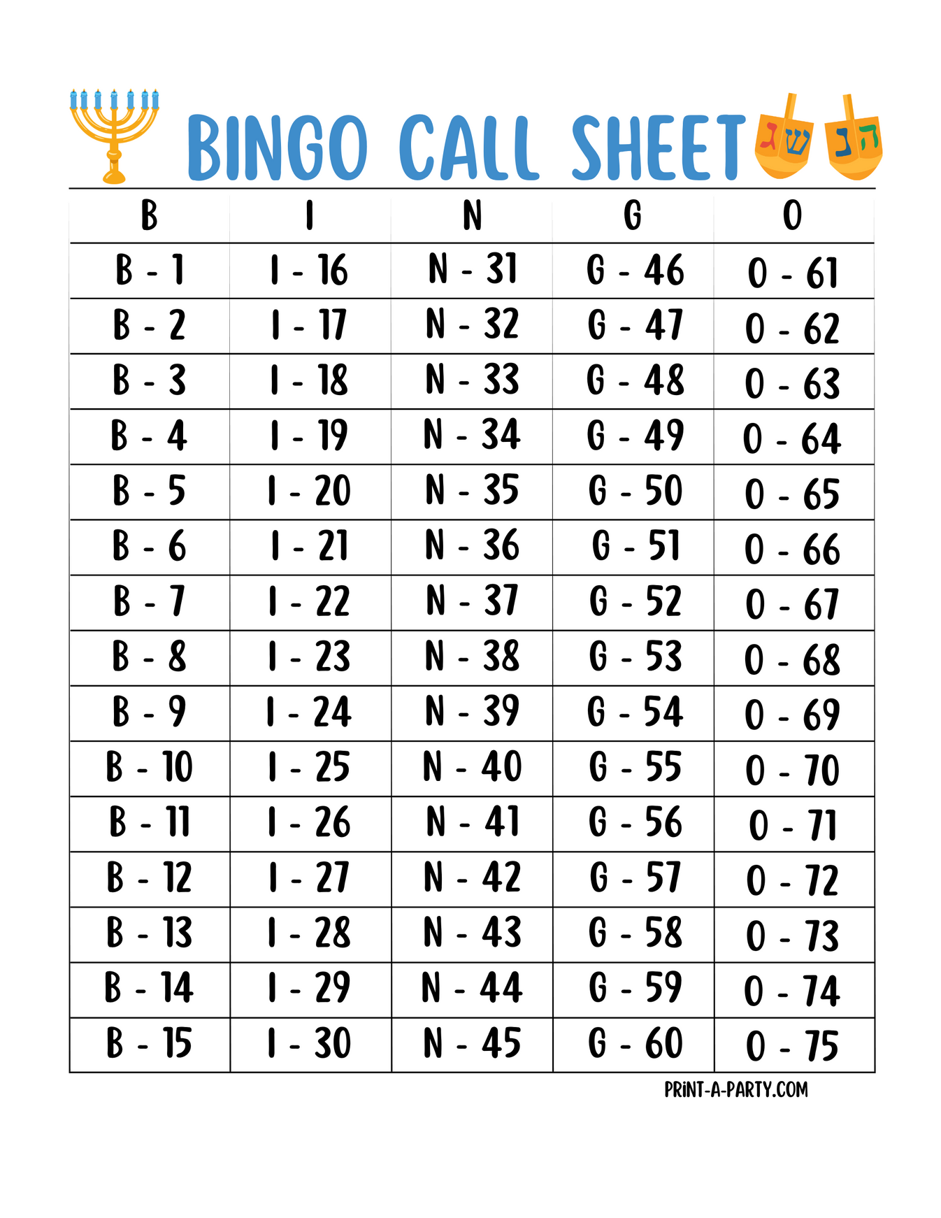 Printable Hanukkah Bingo Game - 30, 40 or 50 cards + call sheets ...