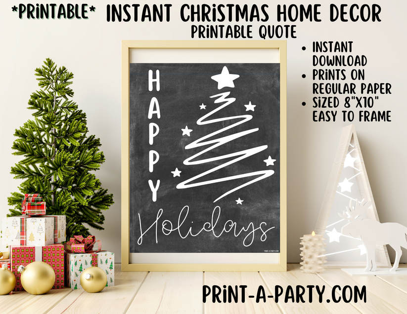 HAPPY HOLIDAYS Printable Sign chalkboard | Holiday Wall Art | Christma ...