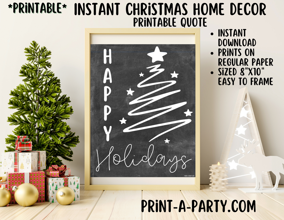 HAPPY HOLIDAYS Printable Sign chalkboard | Holiday Wall Art | Christma ...