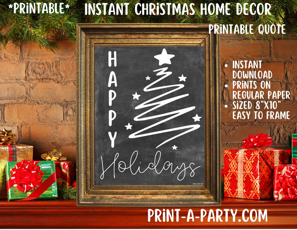HAPPY HOLIDAYS Printable Sign chalkboard | Holiday Wall Art | Christma ...