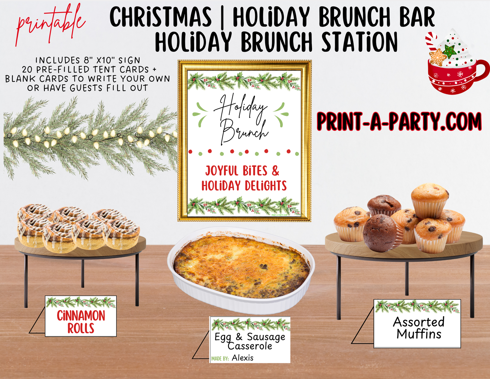 Christmas Brunch Bar Sign (8x10) & Food Tent Cards Printable Holiday B ...