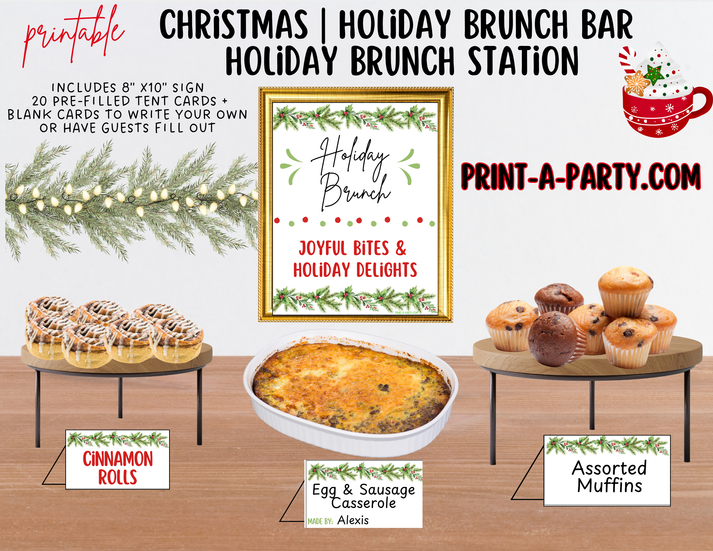 Christmas Brunch Bar Sign (8x10) & Food Tent Cards Printable Holiday B ...