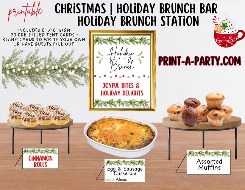 Christmas Brunch Bar Sign (8x10) & Food Tent Cards Printable Holiday B ...