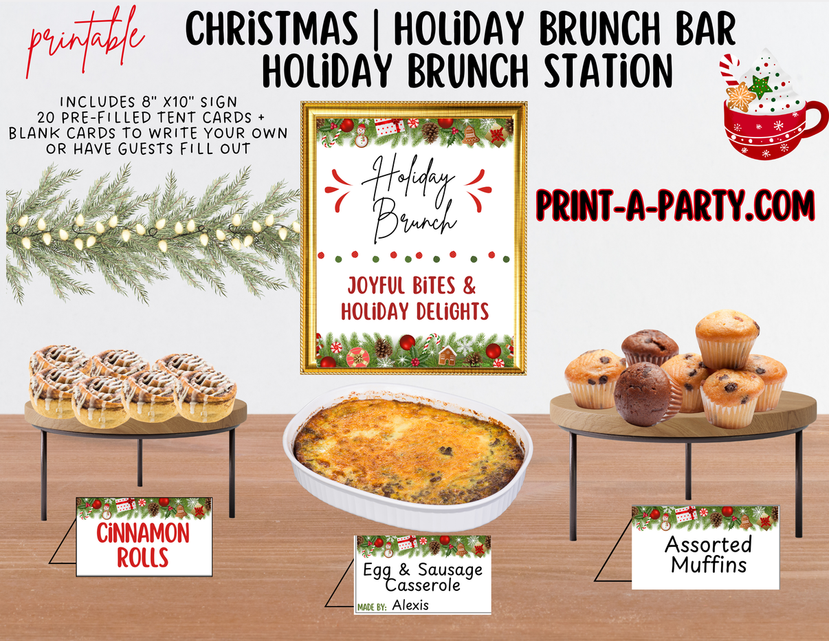 Christmas Brunch Bar Sign & Food Tent Cards | Printable Holiday Breakf ...