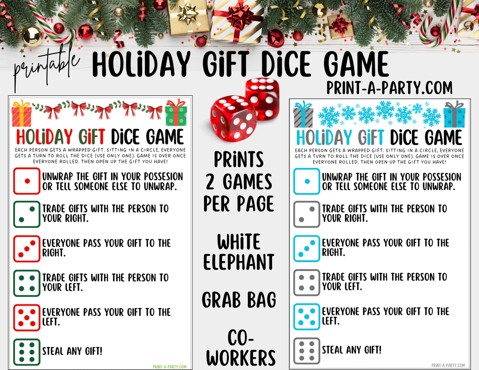 DICE GAME- Printable Holiday Dice Game – Fun Christmas Gift Exchange P ...