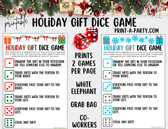 DICE GAME- Printable Holiday Dice Game – Fun Christmas Gift Exchange P ...