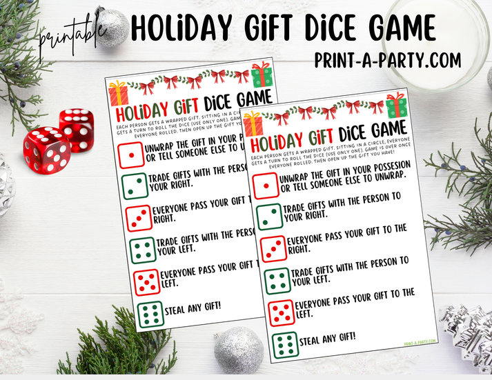 DICE GAME- Printable Holiday Dice Game – Fun Christmas Gift Exchange P ...