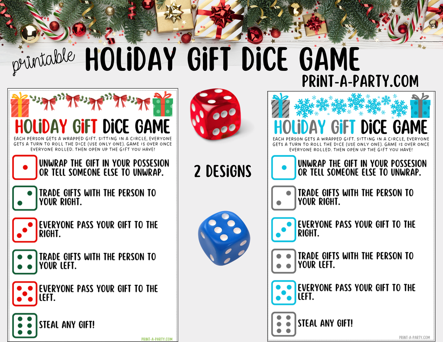 DICE GAME- Printable Holiday Gift Dice Game – Fun Christmas Gift Excha ...