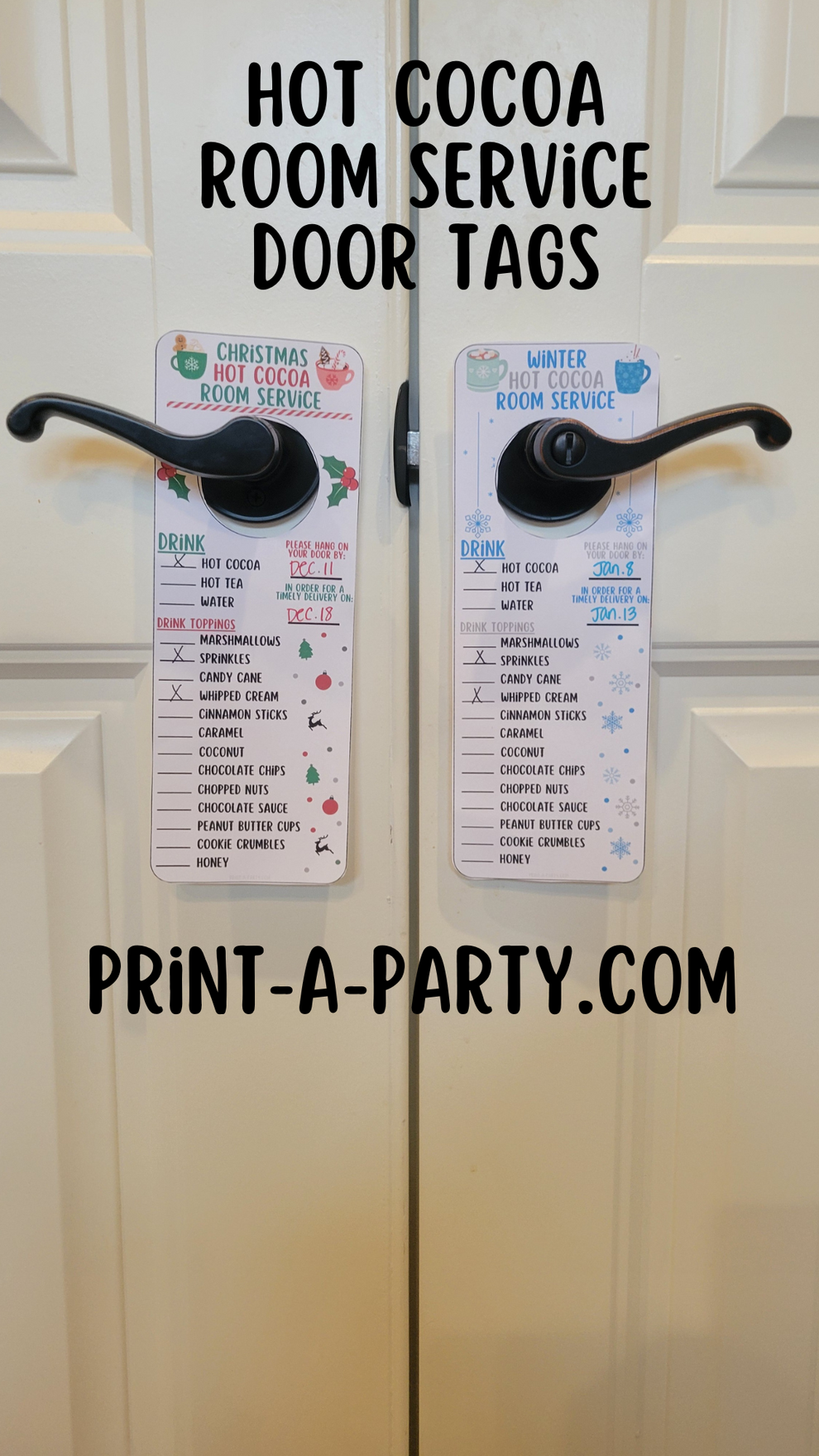 Holiday Appreciation HOT COCOA ROOM SERVICE DOOR TAGS - EDITABLE OR PR ...