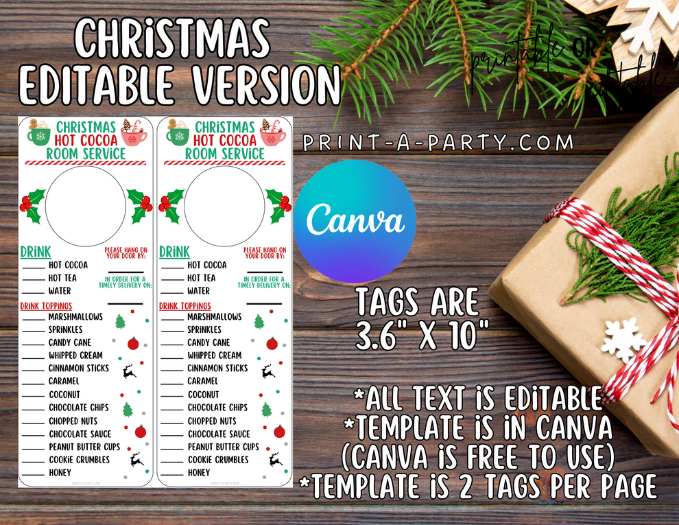 Holiday Appreciation HOT COCOA ROOM SERVICE DOOR TAGS - EDITABLE OR PR ...