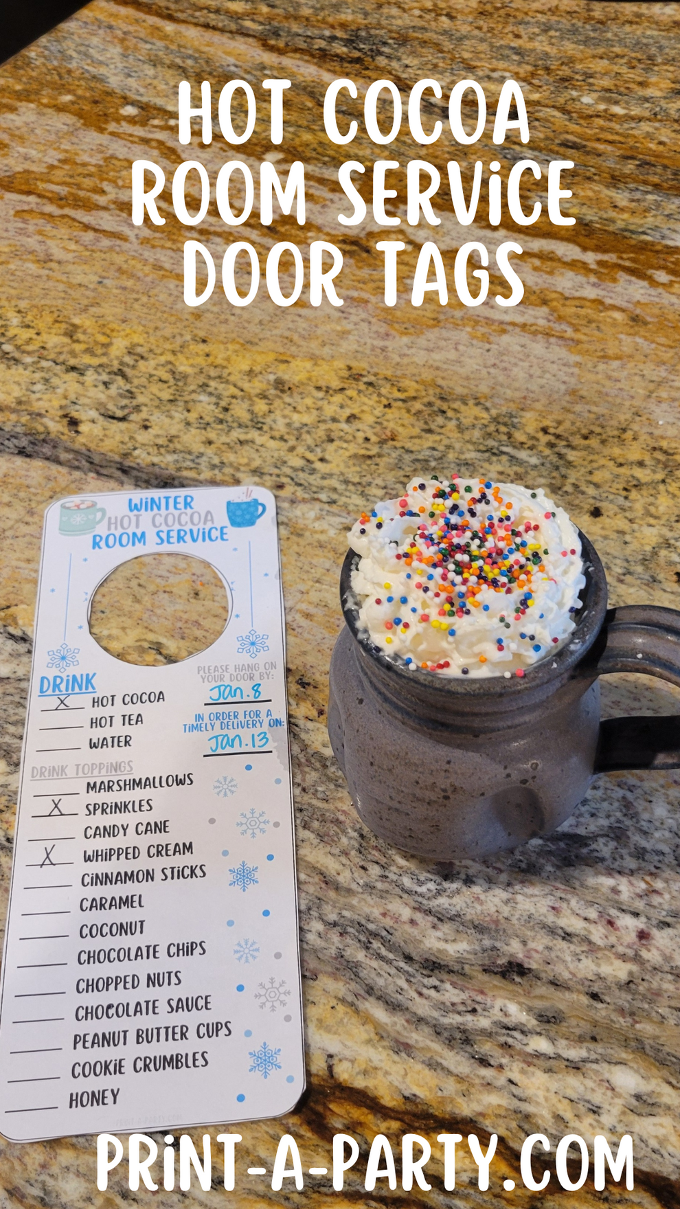 Holiday Appreciation HOT CHOCOLATE ROOM SERVICE TAGS - Editable Printa ...