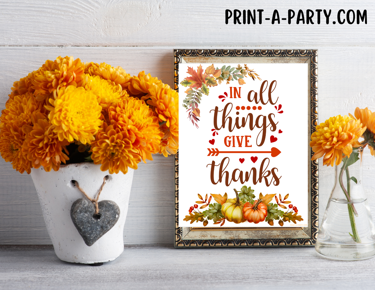 Printable Quote Thanksgiving Wall Art – “In All Things Give Thanks” fo ...