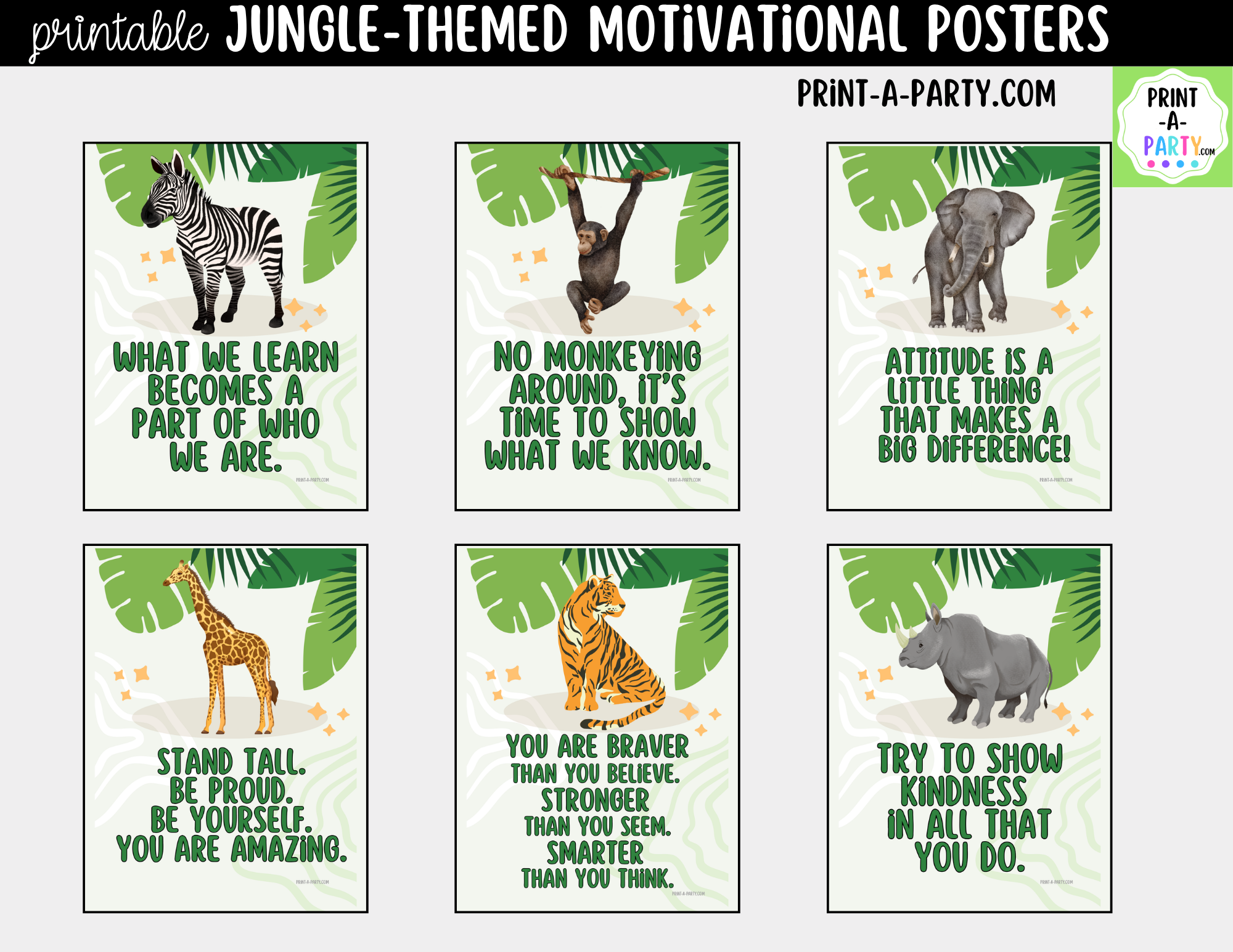 Jungle-Themed Motivational Posters - Printable Classroom Decor, Growth ...