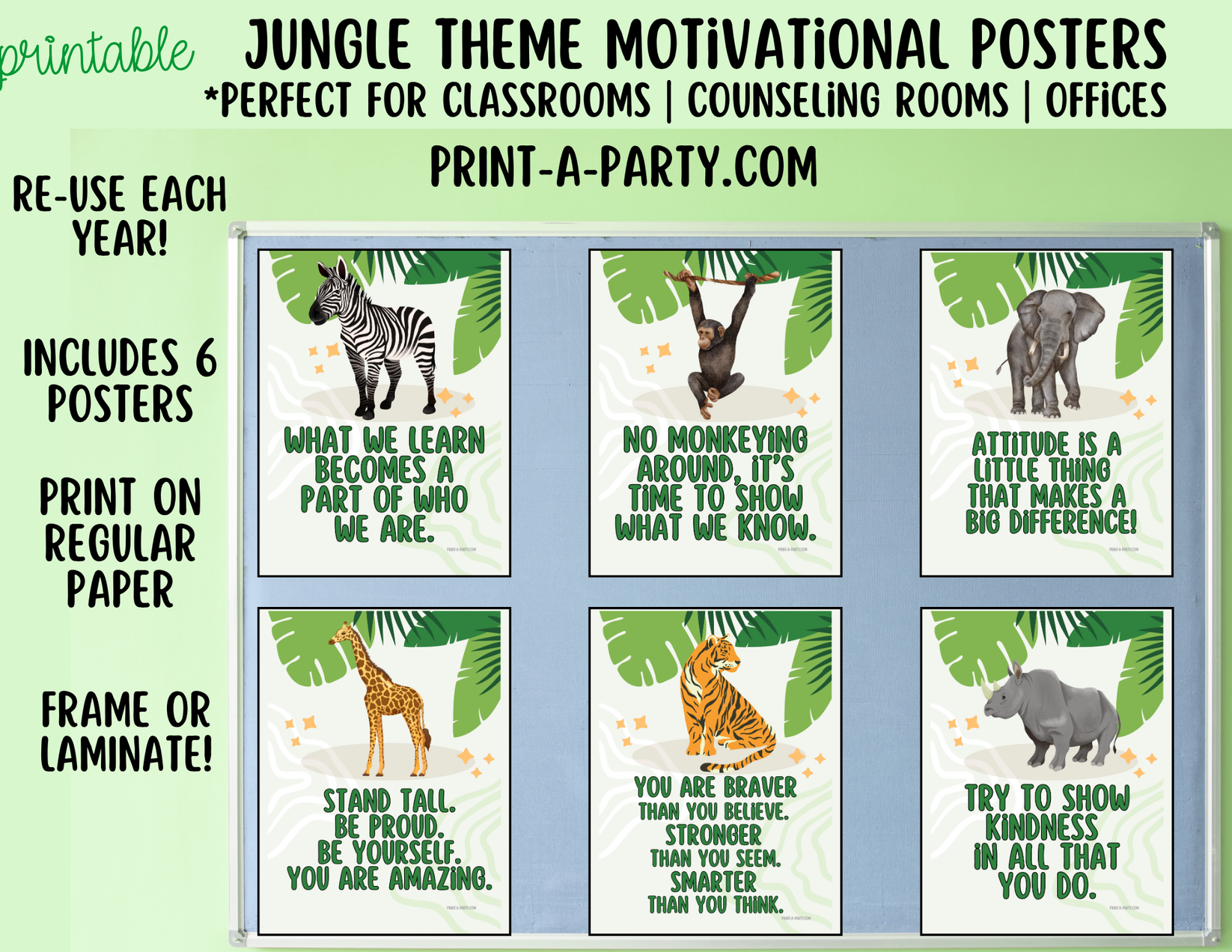 CLASSROOM DECOR - Jungle-Themed Motivational Posters - Printable Class ...