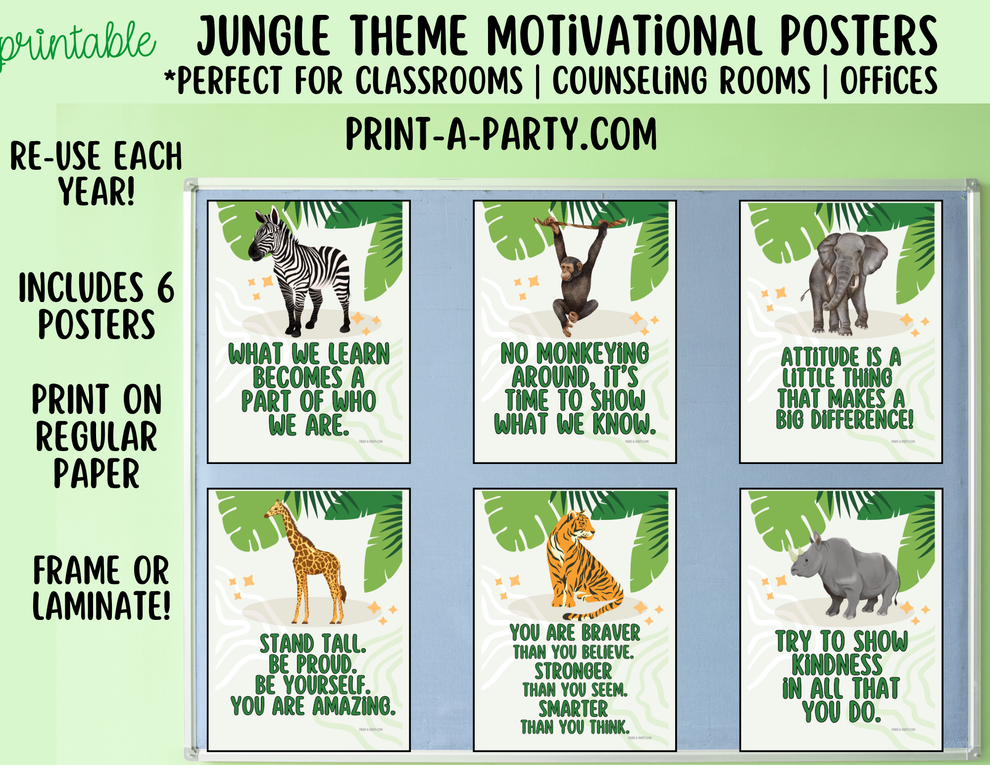 CLASSROOM DECOR - Jungle-Themed Motivational Posters - Printable Class ...