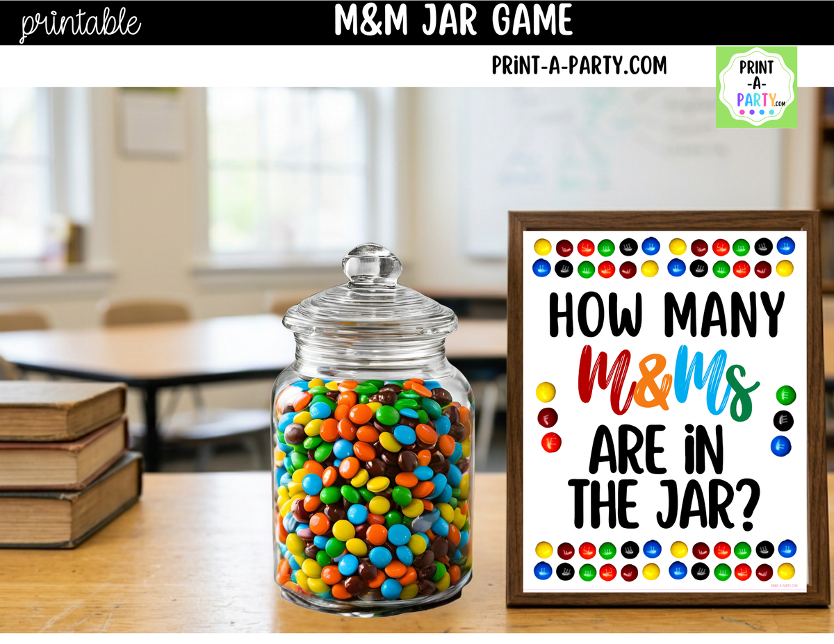 M&Ms Candy Jar Guessing Game Printable Sign (8x10) + Guessing Cards ...