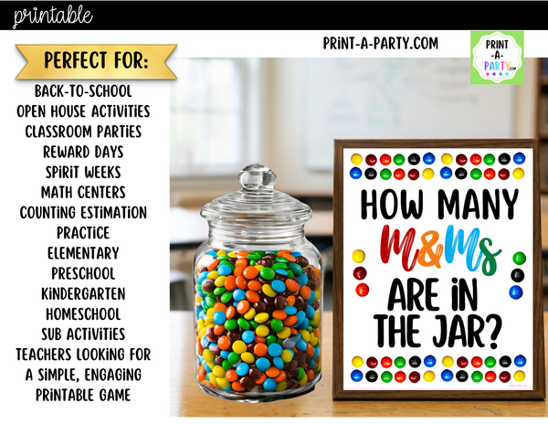 M&Ms Candy Jar Guessing Game Printable Sign (8x10) + Guessing Cards ...
