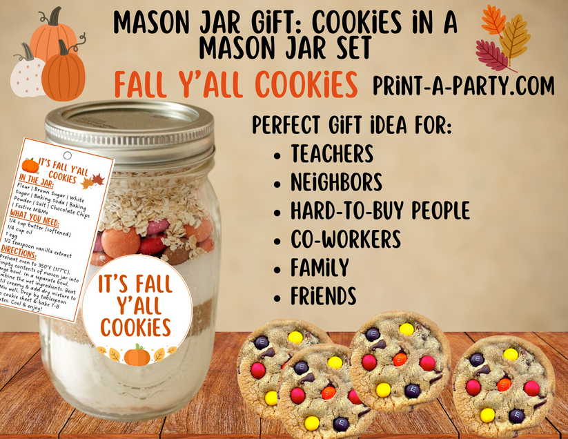 Fall Cookies in a Mason Jar - Cookie Jar Gift - INSTANT DOWNLOAD Recipe ...