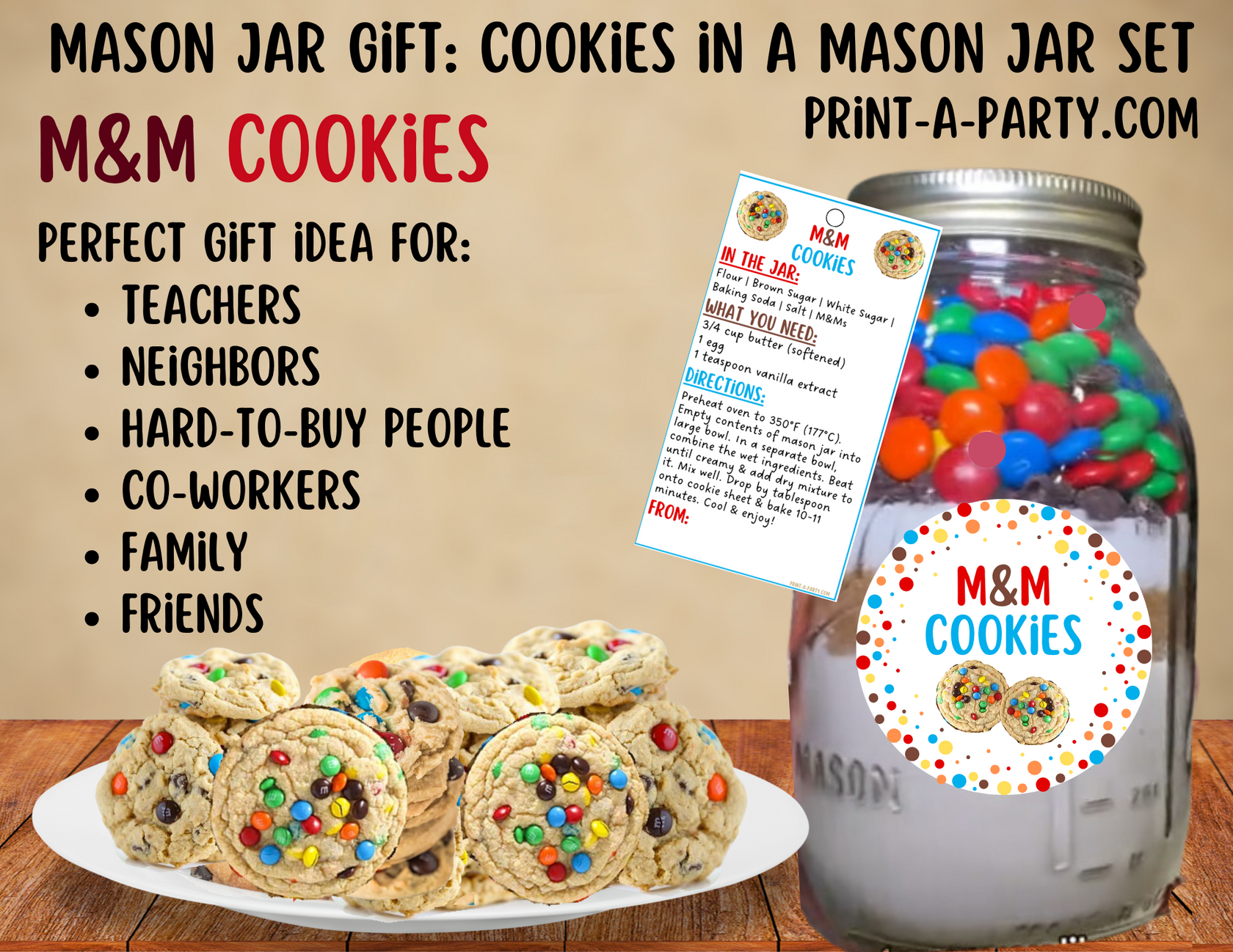 MASON JAR GIFT: M&M Cookies in a Jar Printable Gift Kit | Mason Jar Co ...