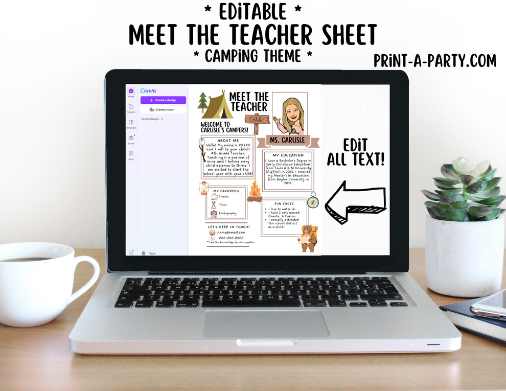 Meet the Teacher CAMPING Template | Editable Classroom Introduction Pr ...