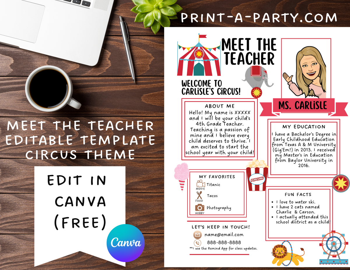 Meet the Teacher Editable Template CIRCUS THEME | CIRCUS Themed Classr ...