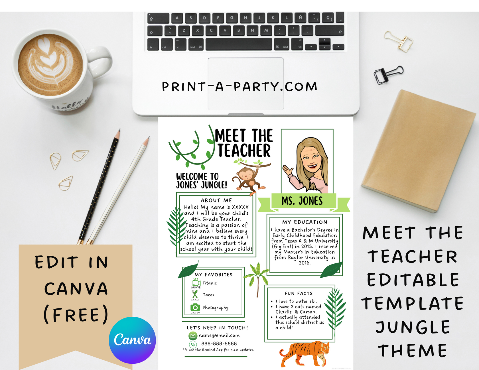 Meet the Teacher Editable Template – JUNGLE Theme Printable for Teache ...