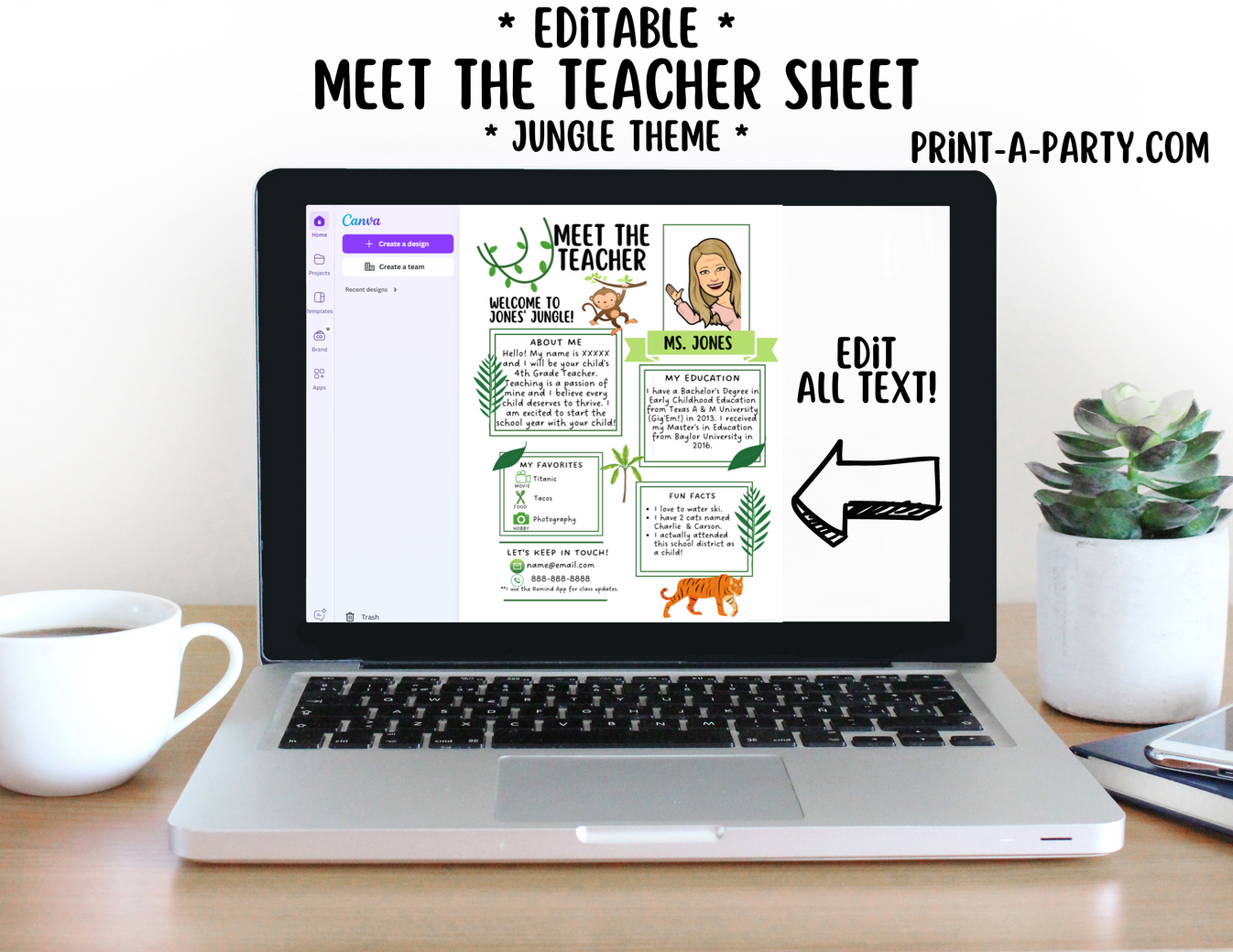 Meet the Teacher Editable Template – JUNGLE Theme Printable for Teache ...