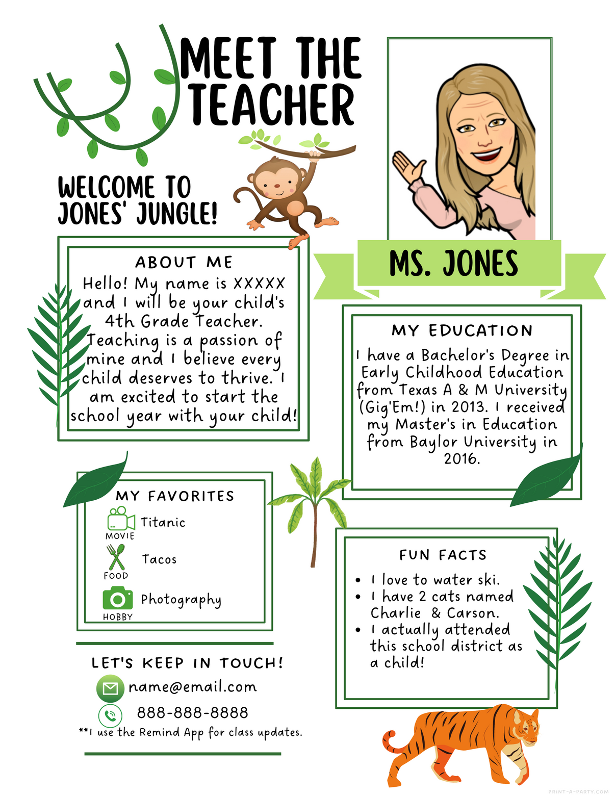 Meet the Teacher Editable Template – JUNGLE Theme Printable for Teache ...