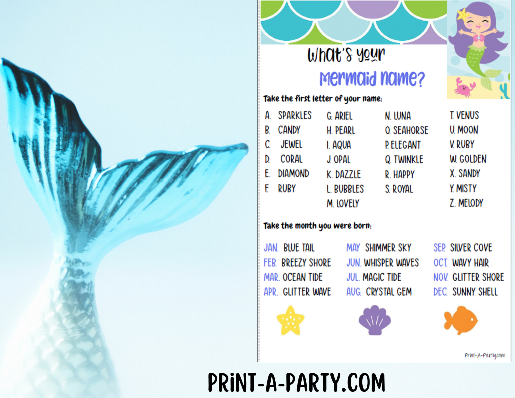 Mermaid Birthday Party Games Bundle – Printable Mermaid Party Games (6 ...