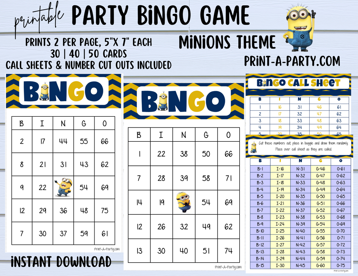 Minion Bingo Game | Minion Party Theme | Minion Birthday | Minion ...