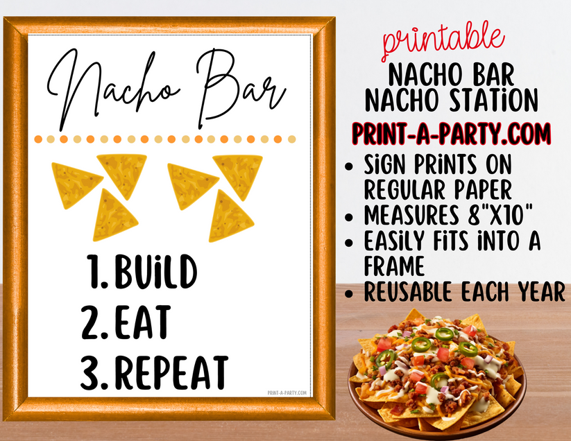 NACHO BAR Sign and Topping Cards Printable in White - perfect for part ...