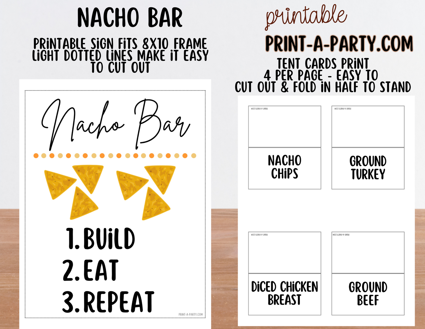 NACHO BAR Sign and Topping Cards Printable in White - perfect for part ...