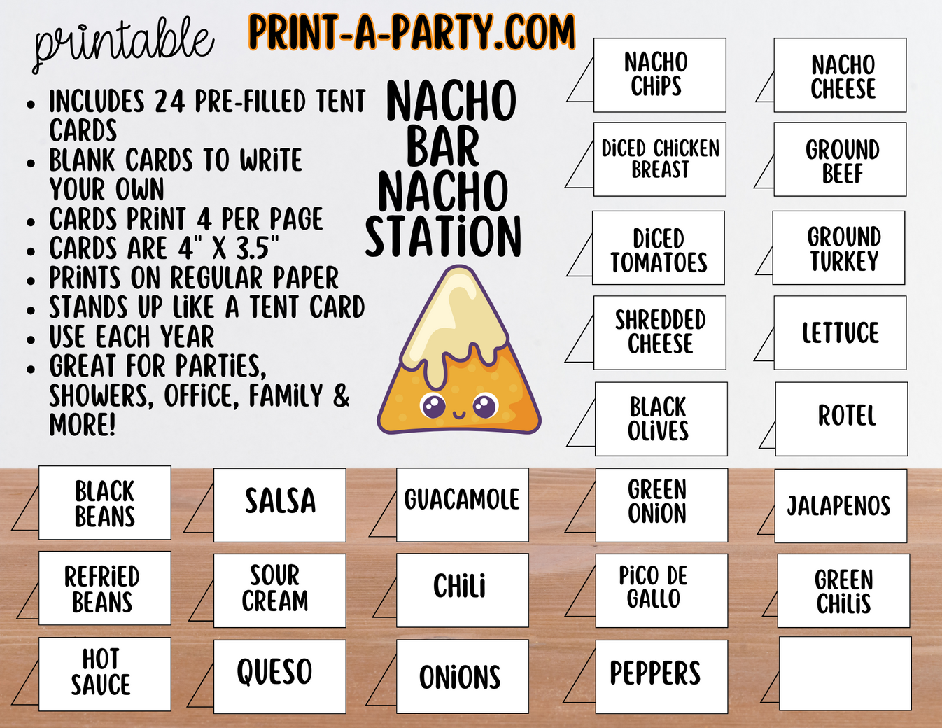 NACHO BAR Sign and Topping Cards Printable in White - perfect for part ...
