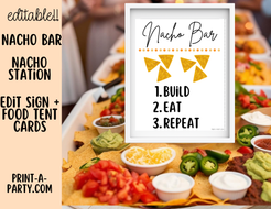 Editable NACHO BAR - White Sign and Toppings Labels Template - Perfect ...