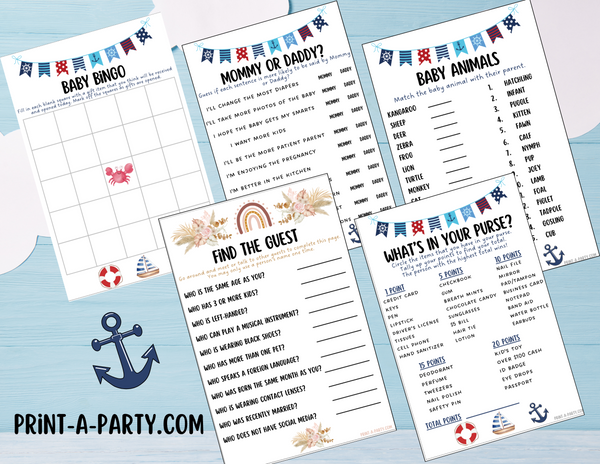 Nautical Baby Shower Games Printable | Nautical Baby Shower Activities ...