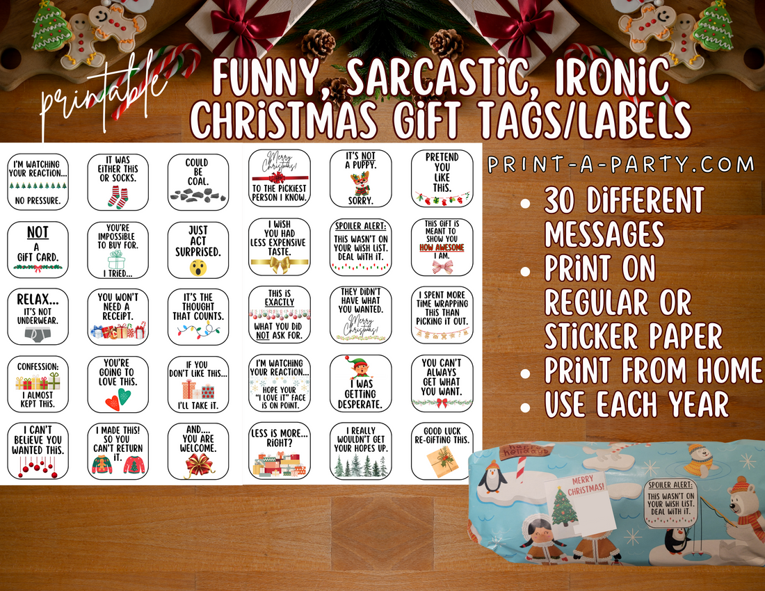 CHRISTMAS Funny & Sarcastic Gift Tags Printable - 30 Sarcastic Holiday ...