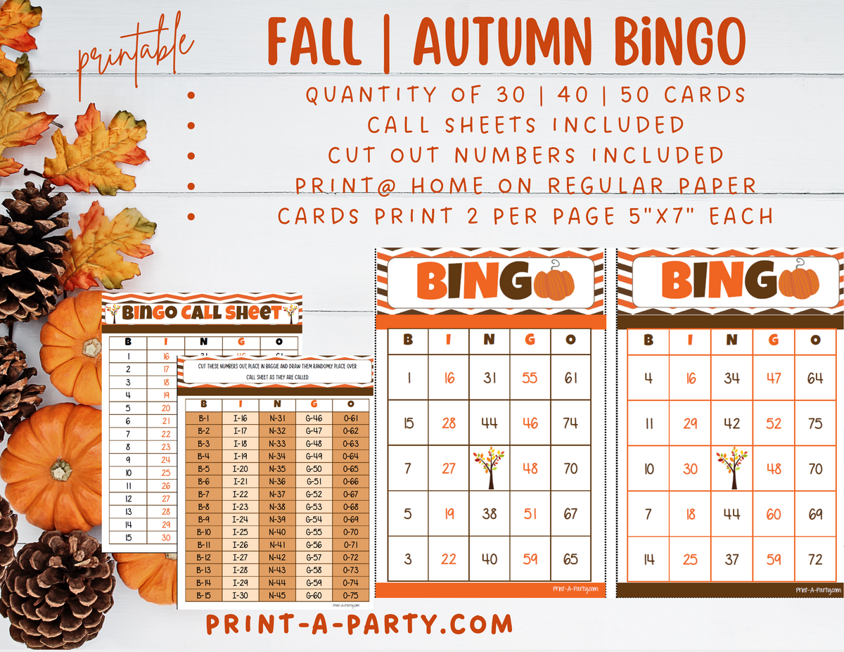 Fall Pumpkin Thanksgiving Bingo Game- INSTANT DOWNLOAD – PrintAParty